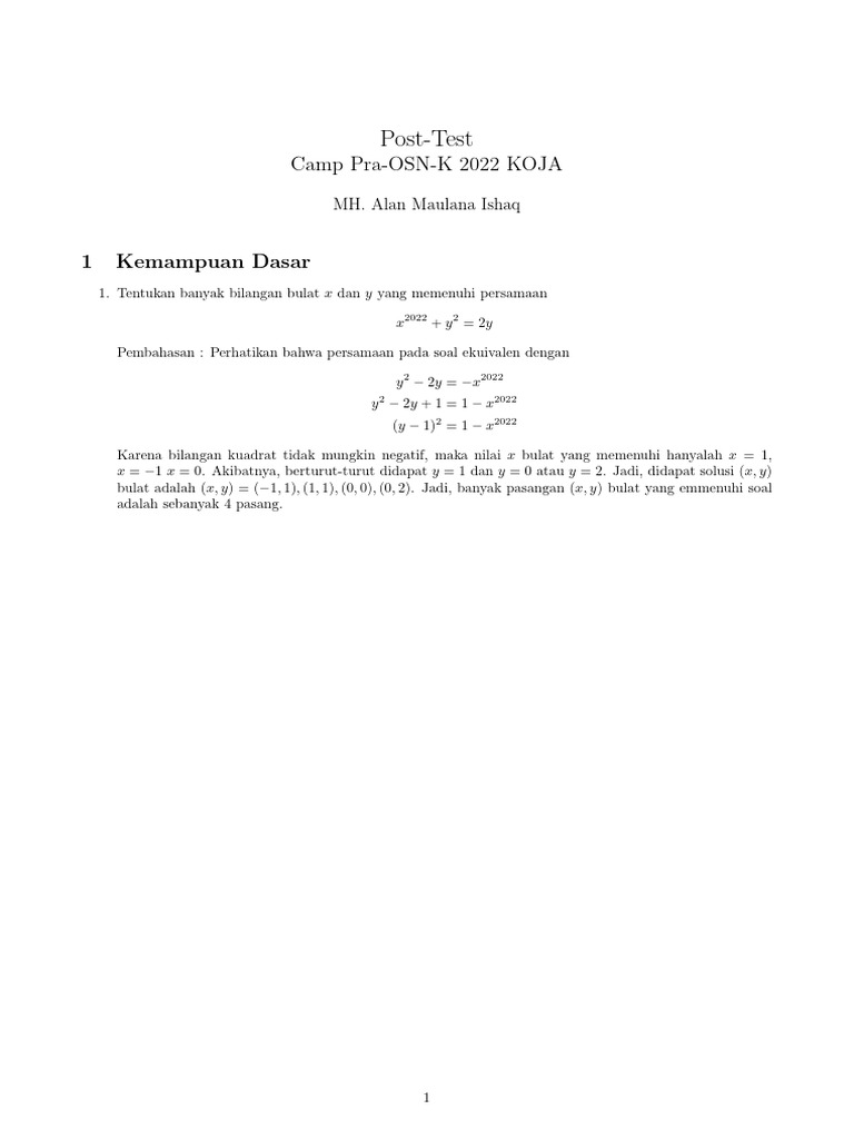 Soal dan Pembahasan Matematika Pra-OSN-K 2022 | PDF