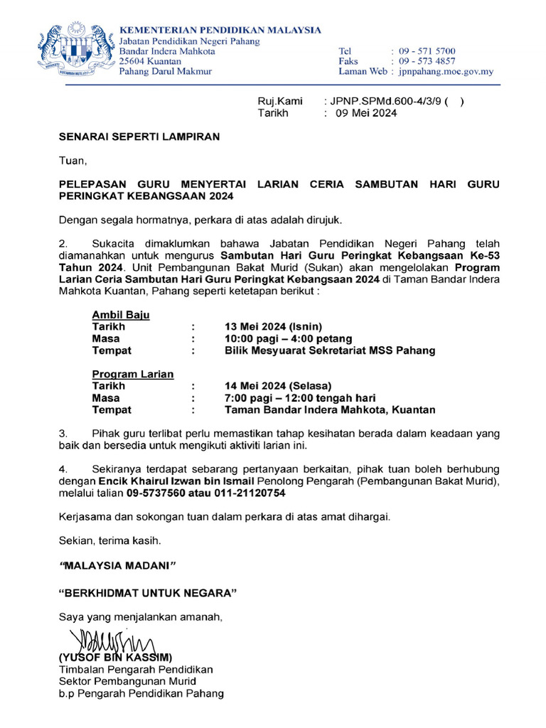 Surat Jemputan Peserta Larian | PDF
