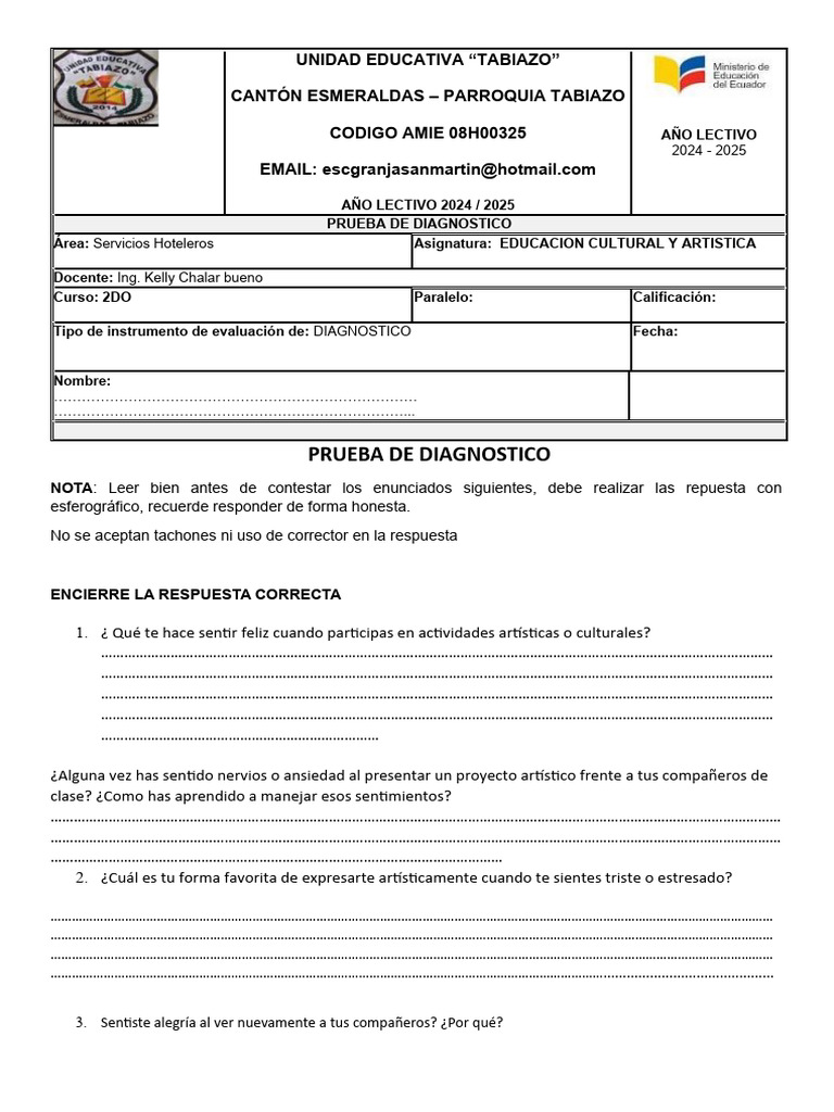 Prueba de Diagnostico Eca 2 | PDF | Ecuador