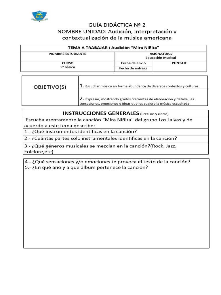 Guia n° 2 Ed Musical 5° basico | PDF