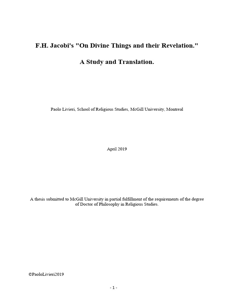 On Divine Things and Revelation JACOBI | PDF | Immanuel Kant | Existence