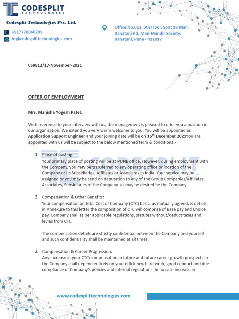 Offer of Employment: CS9812/17 November 2021 | Download Free PDF ...