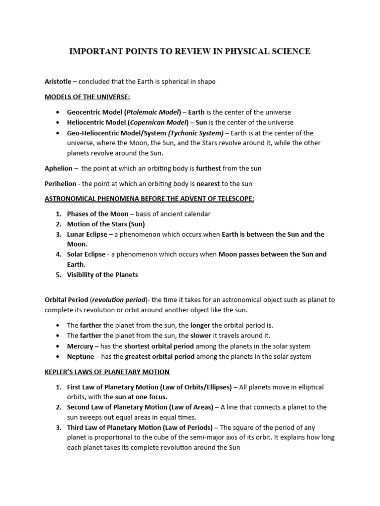 Q2 Reviewer in Physical Science | PDF | Force | Orbit Q2 Reviewer in Physical Science | PDF | Force | Orbit