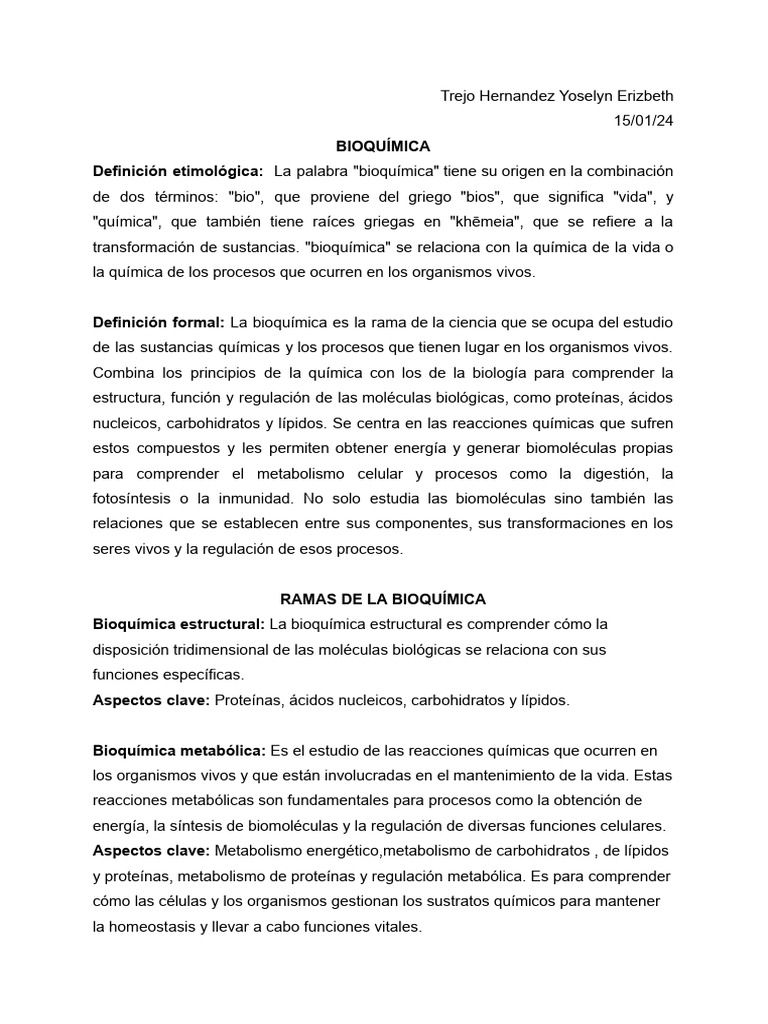 Definición y ramas de la bioquímica | PDF | Enzima | Bioquímica