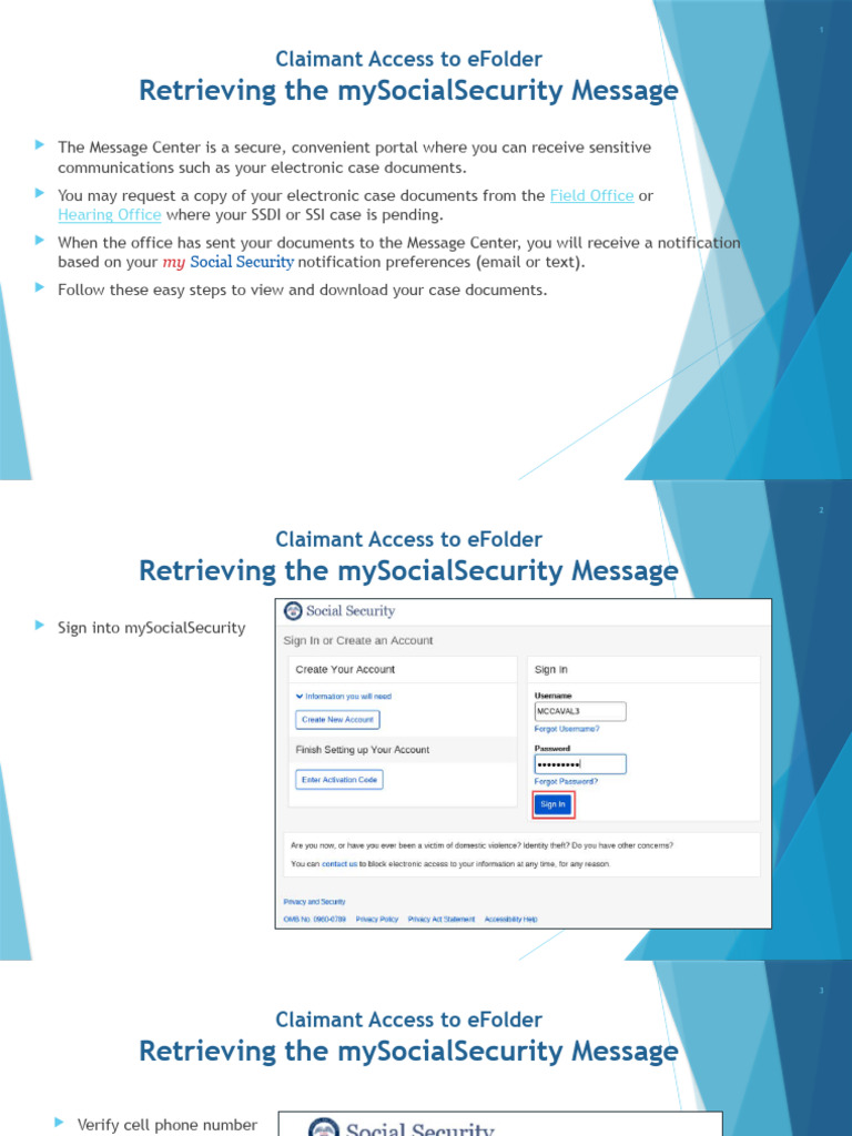 Claimant Access To The Electronic Folder Via MySocialSecurity | PDF