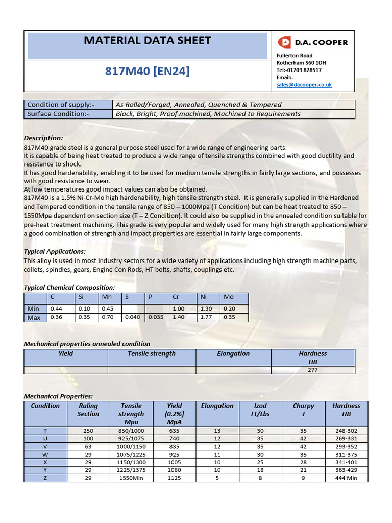 817M40 Steel Properties and Applications | PDF | Heat Treating | Steel