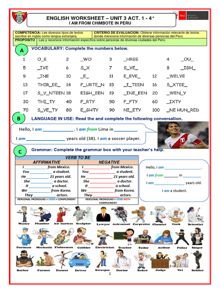 English Worksheet - 4° - Unit 3 Act. 1 | Download Free PDF | Linguistics | Linguistic Typology