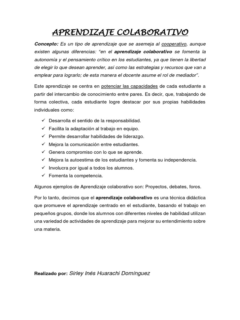 Aprendizaje Colaborativo | PDF