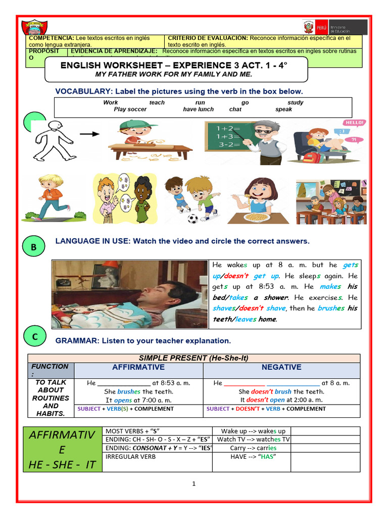 ENGLISH WORKSHEET - 4° -UNIT 2 ACT. 2 | PDF | Human Communication | Syntax