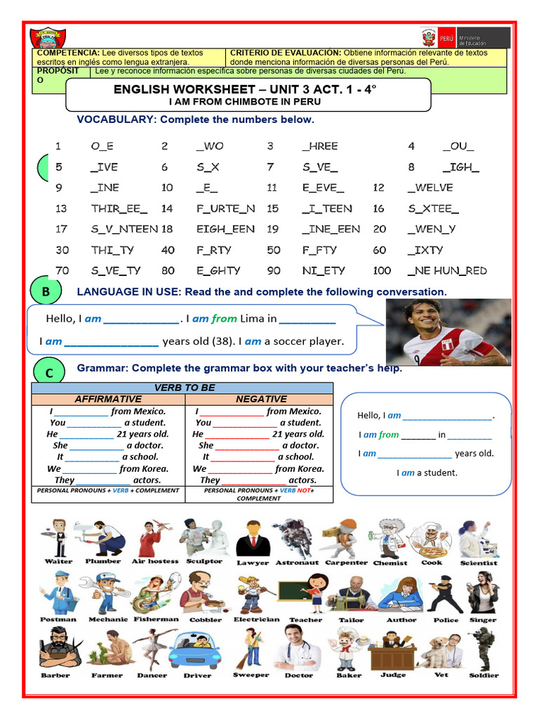 ENGLISH WORKSHEET - 4° -UNIT 3 ACT. 1 | PDF | Linguistics | Linguistic Typology