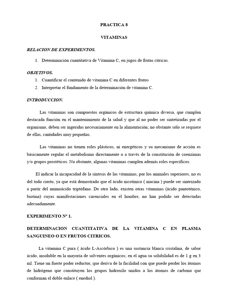 Protocolo - Práctica 8 | PDF | Vitamina C | Vitamina