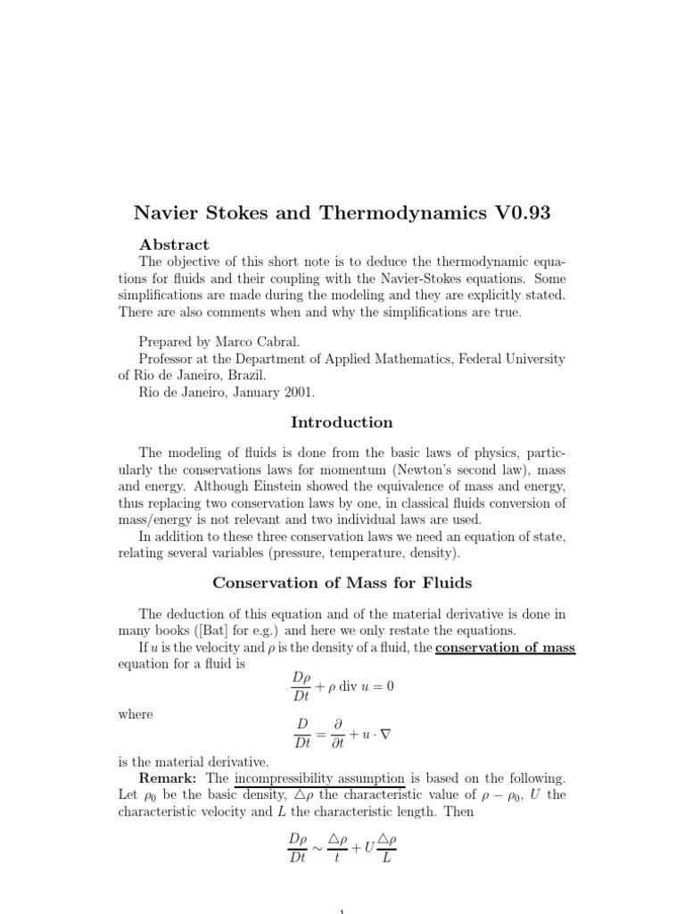 Navier Stokes and Thermodynamics V0.93 | PDF | Viscosity | Gases
