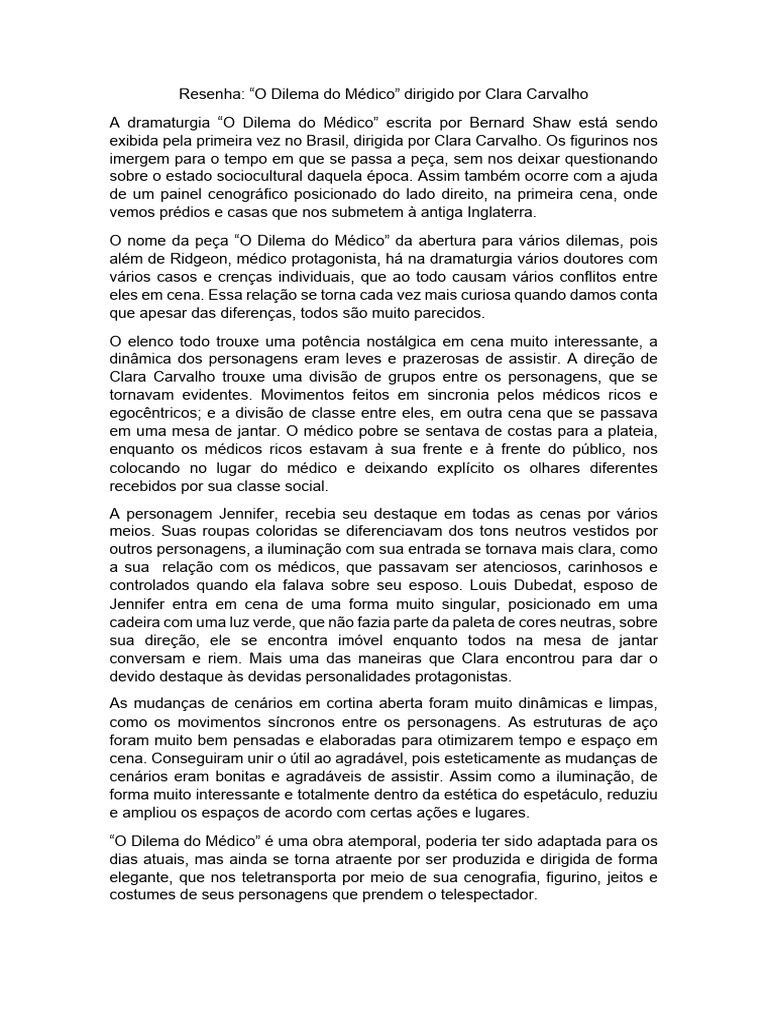 Resenha O Dilema Do Médico | PDF | Estudos de Línguas Estrangeiras ...