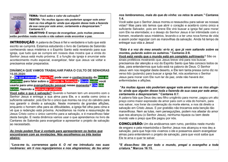 Dinâmica Da Pergunta 2 Dia 15-05-2024 | PDF
