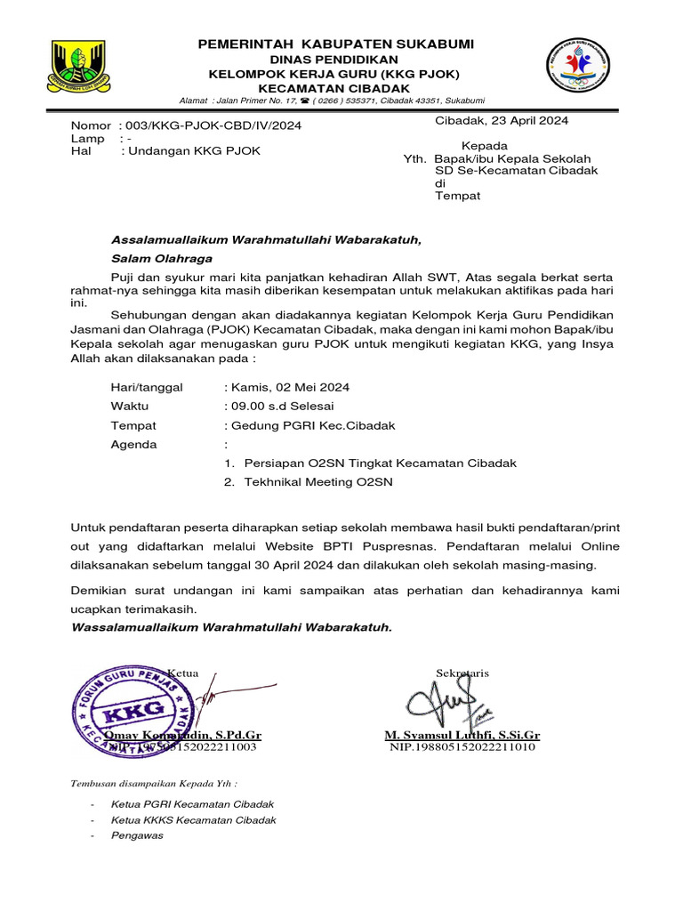 Undangan KKG PJOK Cibadak 2024 | PDF