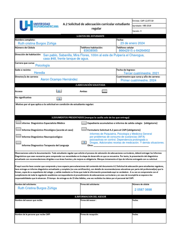 Formulario A2 Regulares | PDF