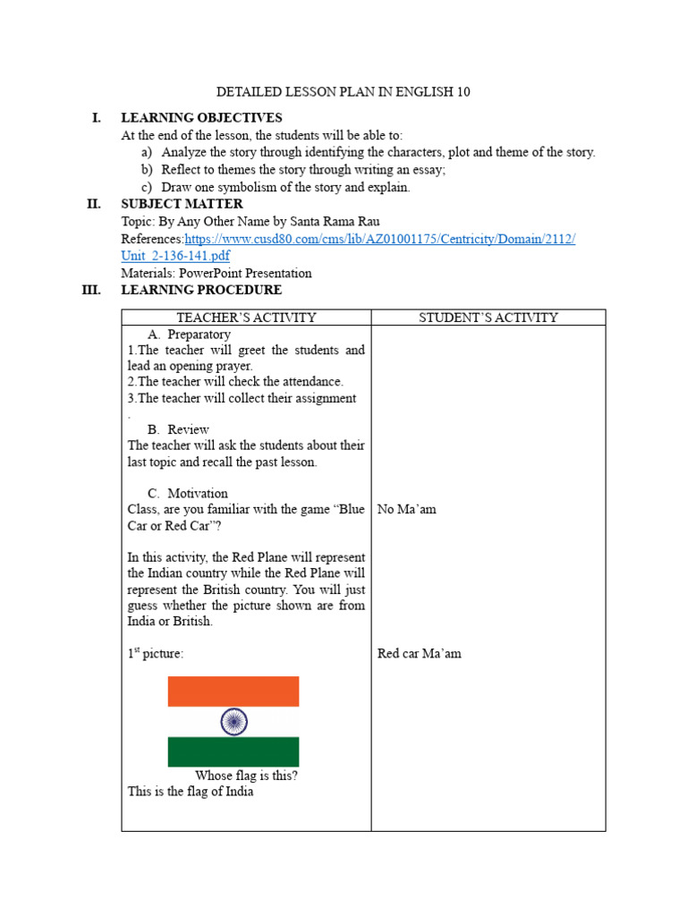 English 10 Lesson Plan: By Any Other Name | PDF | Lesson Plan | Cognition