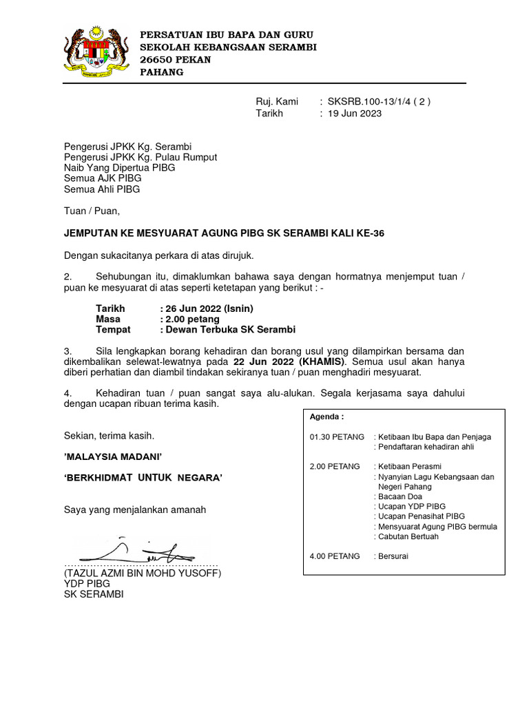 Surat Jemputan Ibubapa | PDF