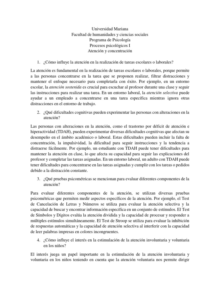 Atención y Concentración JDMC | PDF | Atención | Desorden hiperactivo y deficit de atencion