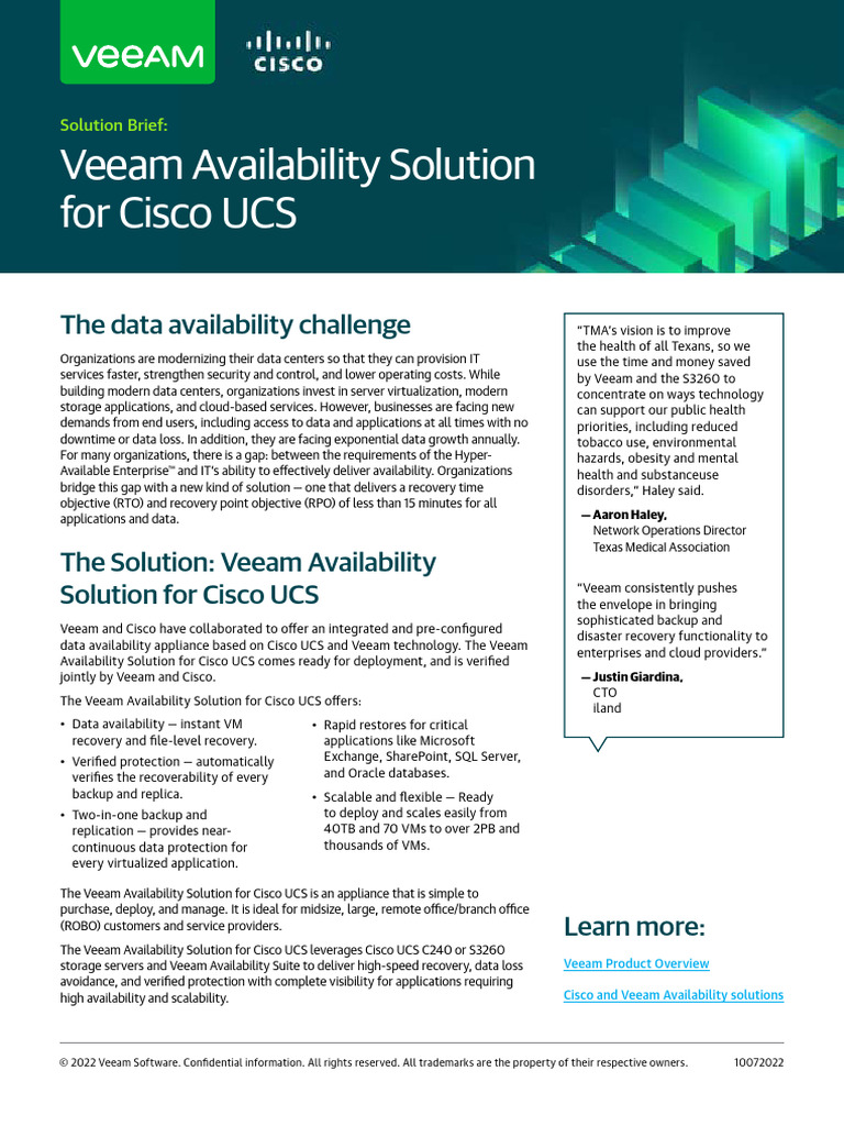 Veeam Availability Solution For Cisco UCS | PDF | Backup | Solid State Drive