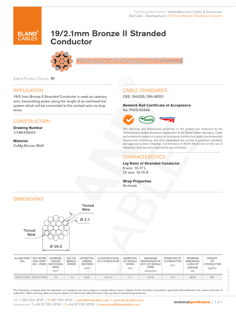 19 2 1mm Bronze II Stranded Conductor | PDF | Wire | Electrical Conductor