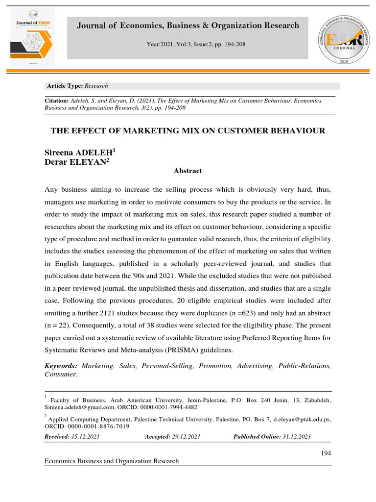 The Effect of Marketing Mix On Customer Behaviour (#1037216) - 2134602 ...