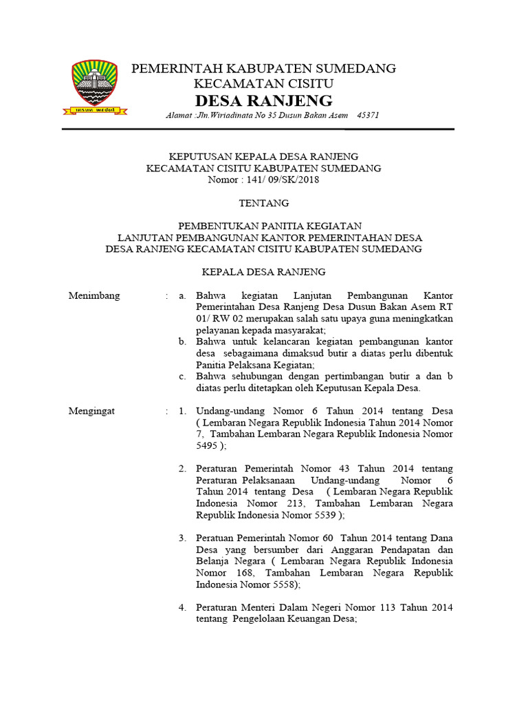 SK Panitia Pembangunan Kantor DS | PDF