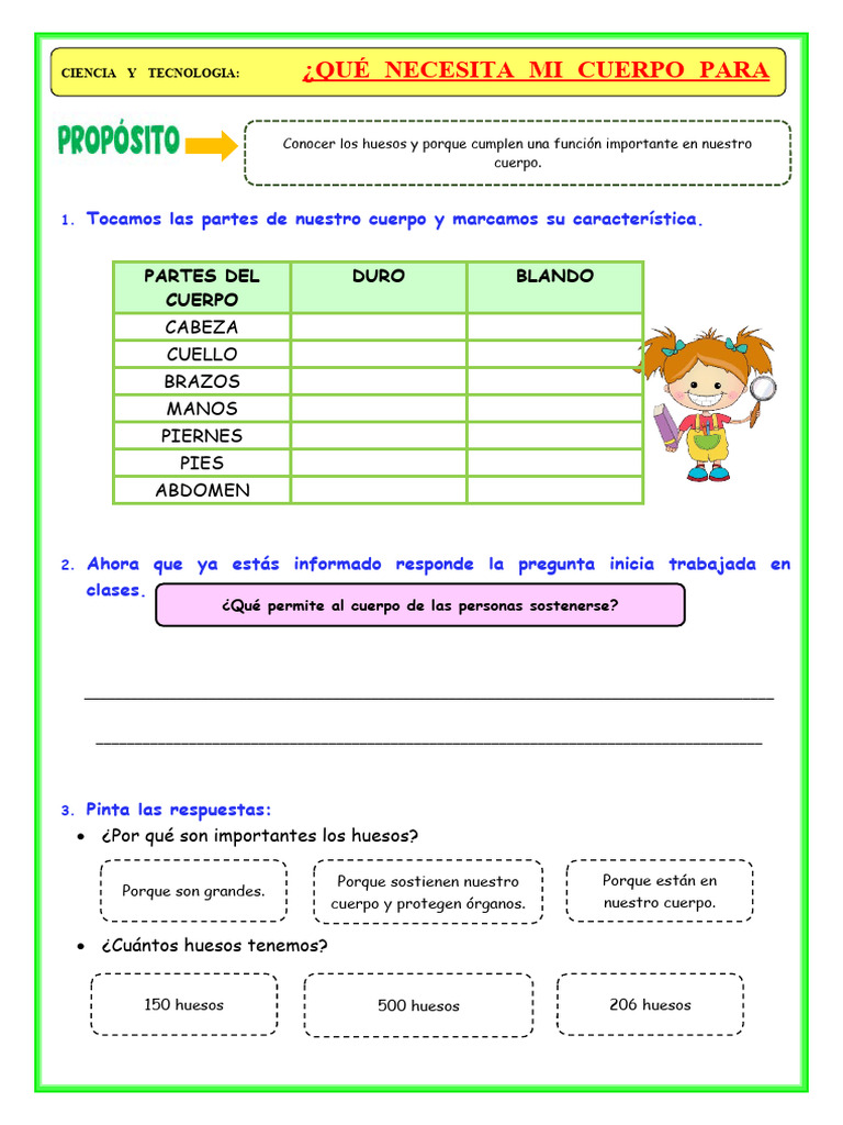 U3 S1 Ficha D3 CT Que Necesita Mi Cuerpo para Sostenerse | PDF | Hueso