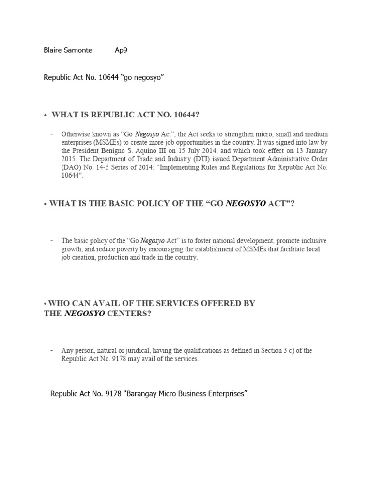 What Is Republic Act No. 10644?: Negosyo | PDF | Small And Medium Sized ...