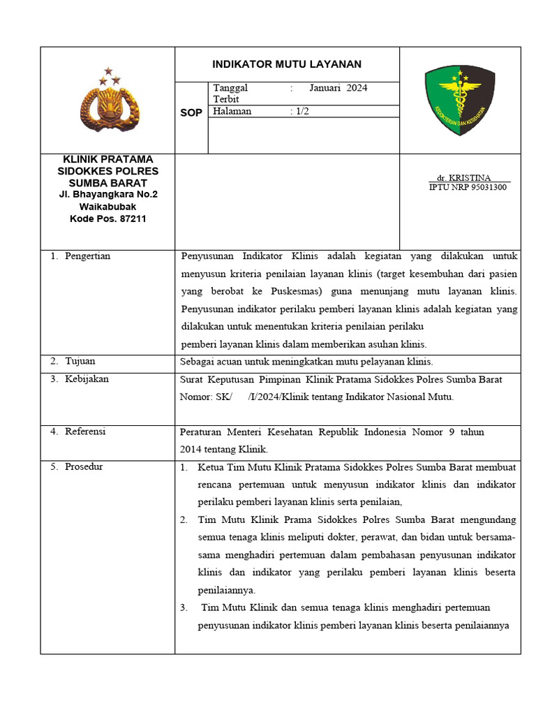 Indikator Mutu Klinik Pratama | PDF