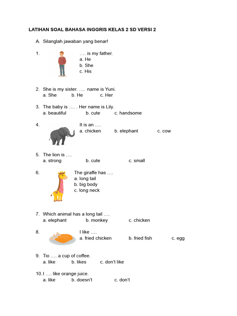 Latihan Soal Bahasa Inggris Kelas 2 SD Versi 2 | PDF