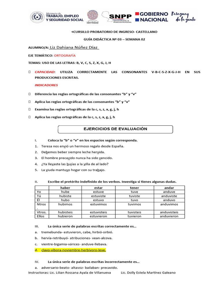 Guía Didáctica #3 - Ortografía-B, V, C, S, Z, X, G, J, H | PDF ...