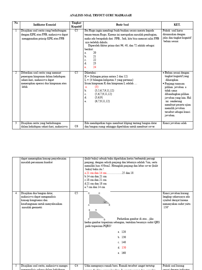 Pembahasan Soal Tryout Bagi Guru Madrasah | PDF