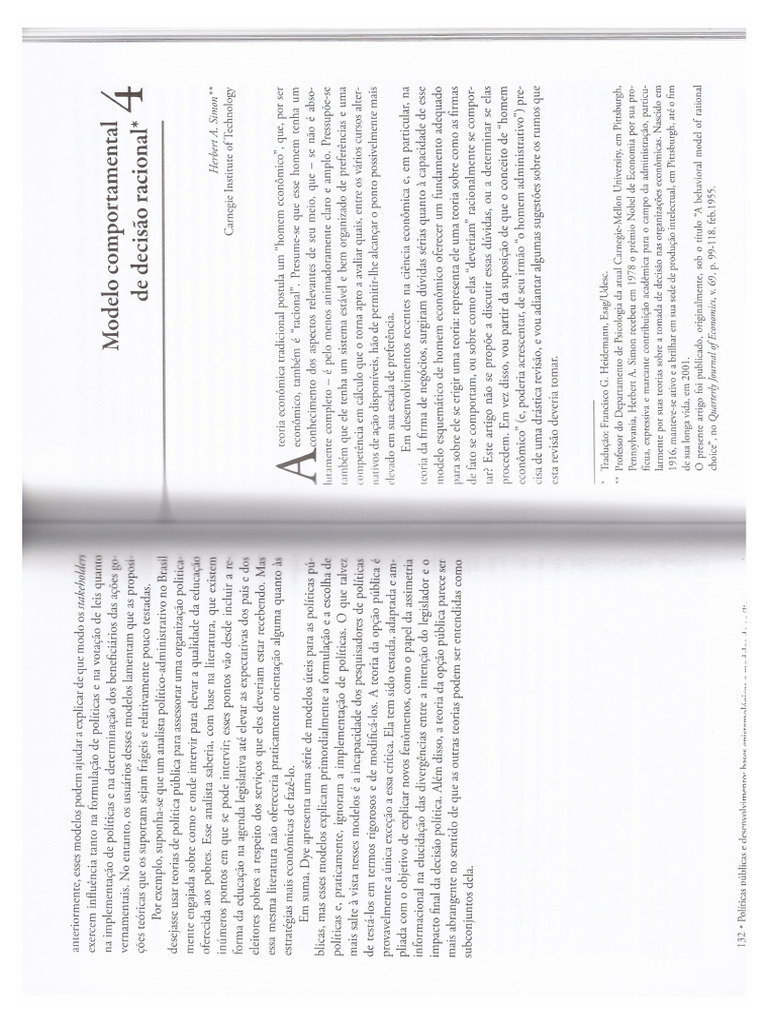 Modelo Comportamental de Decisão Racional - Simon | PDF