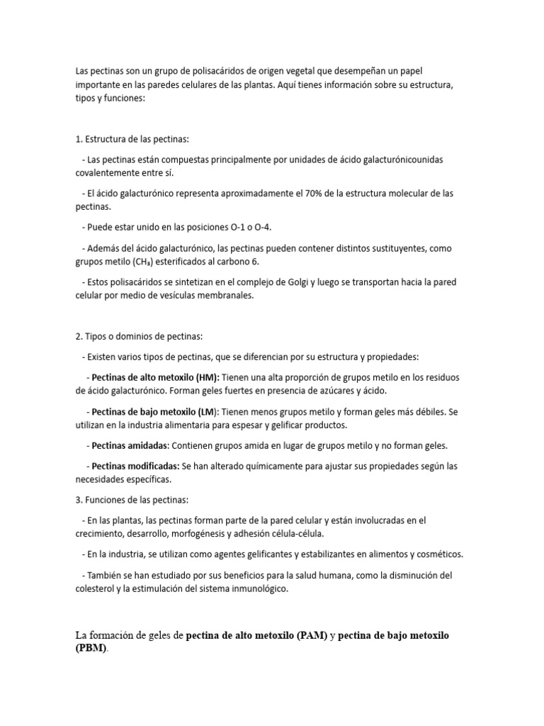 Pectinas | PDF | Pared celular | Polisacárido