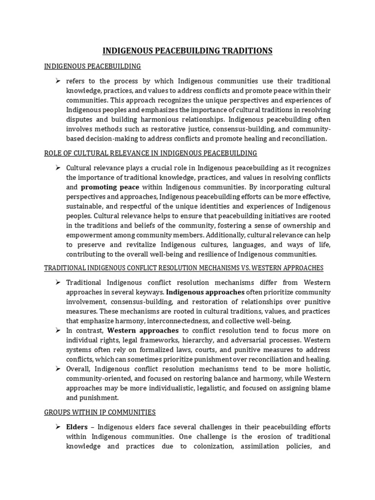Indigenous Peacebuilding Practices Explained | PDF | Peacebuilding ...