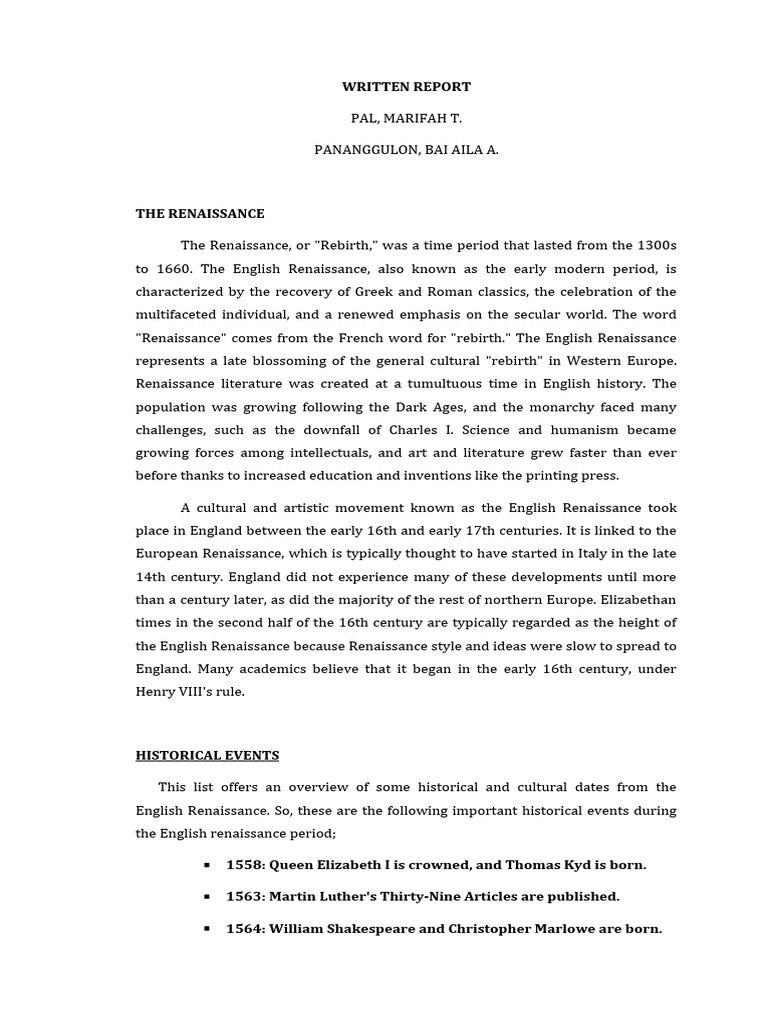 #03 The Renaissance Written Report | PDF | Characters In Romeo And ...