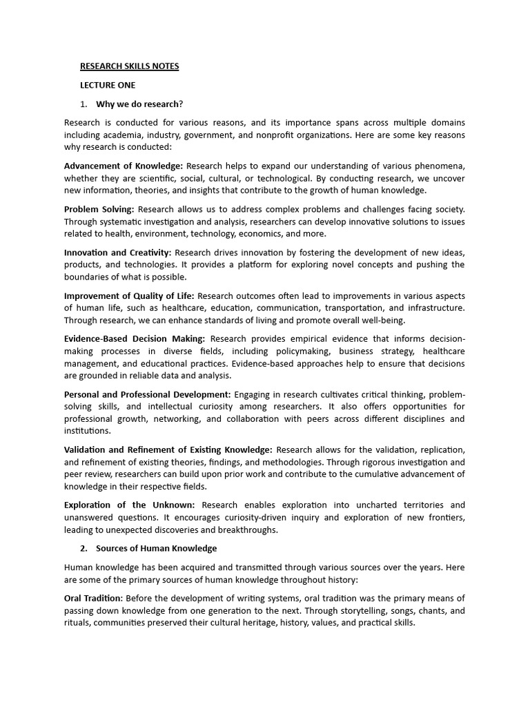 Research Skills Word Notes | PDF | Methodology | Qualitative Research