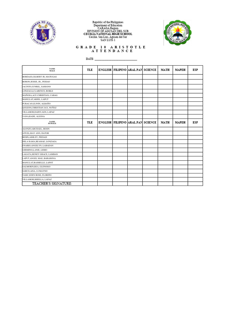 Grade 7 Attendance Sheet | PDF | Philippines | Asia