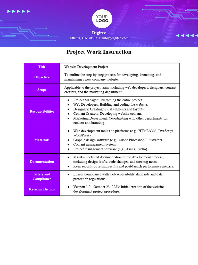 Project Work Instruction Template | PDF | Websites | Web Development