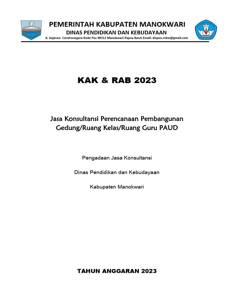 KAK Pembangunan Gedung Ruang Kelas Ruang Guru PAUD | PDF
