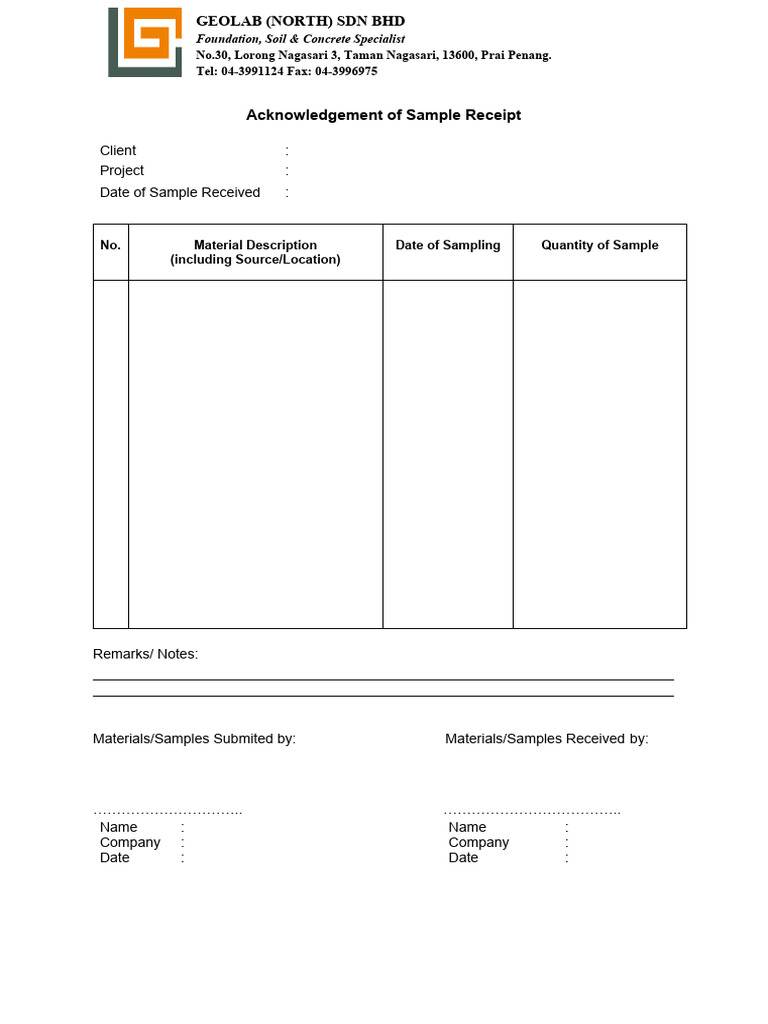 Sample Receipt Acknowledgment Form | PDF