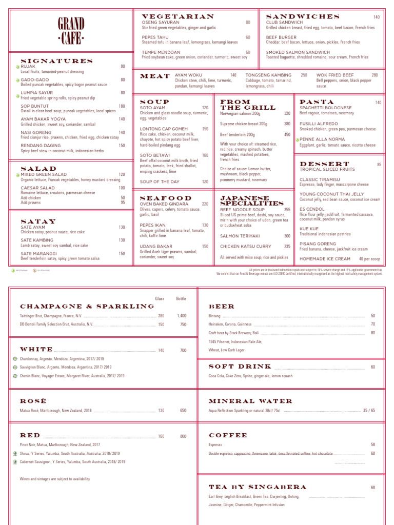 Grand Cafe A La Carte Menu | PDF | Indonesian Cuisine | Cuisine