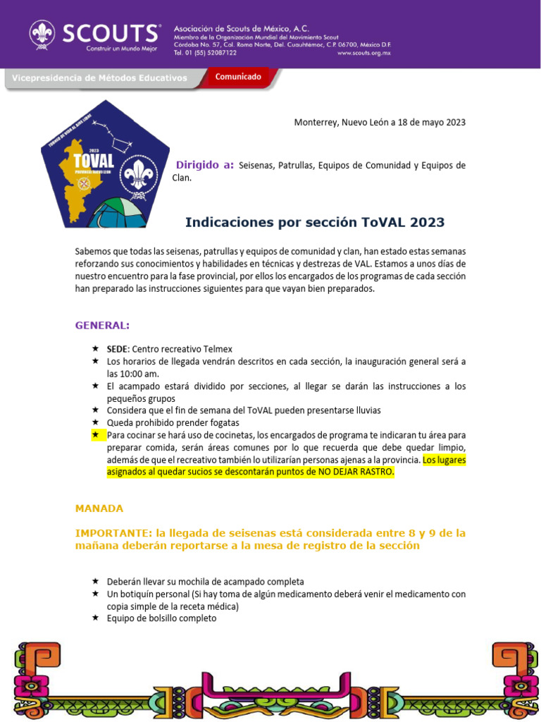 COM 23-003 (VPME) - Toval 2023 Indicaciones Generales | PDF