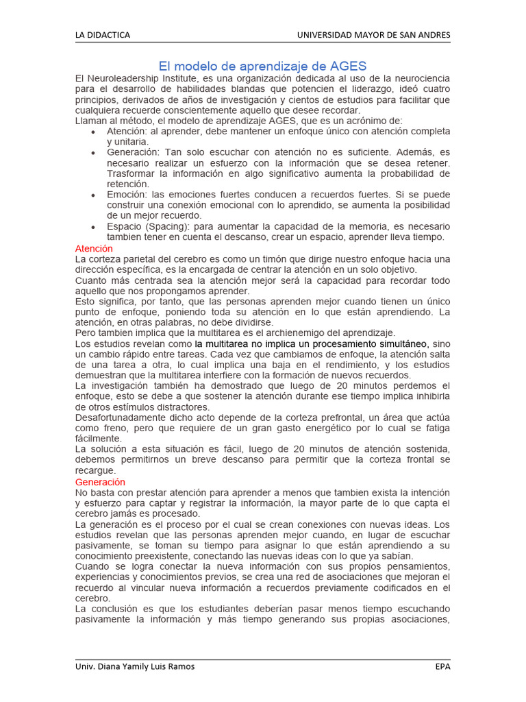 El Modelo de Aprendizaje de AGES | PDF | Las emociones | Memoria