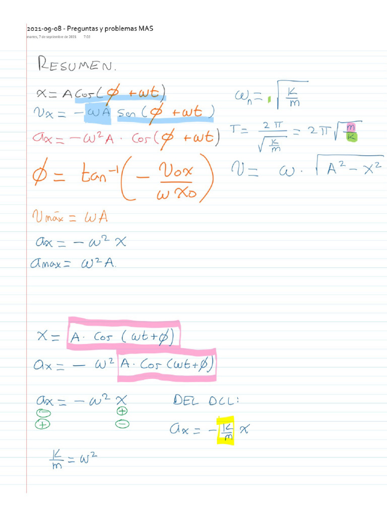 2021A Física GR3 - 2021-09-08 - Preguntas y Problemas MAS | PDF