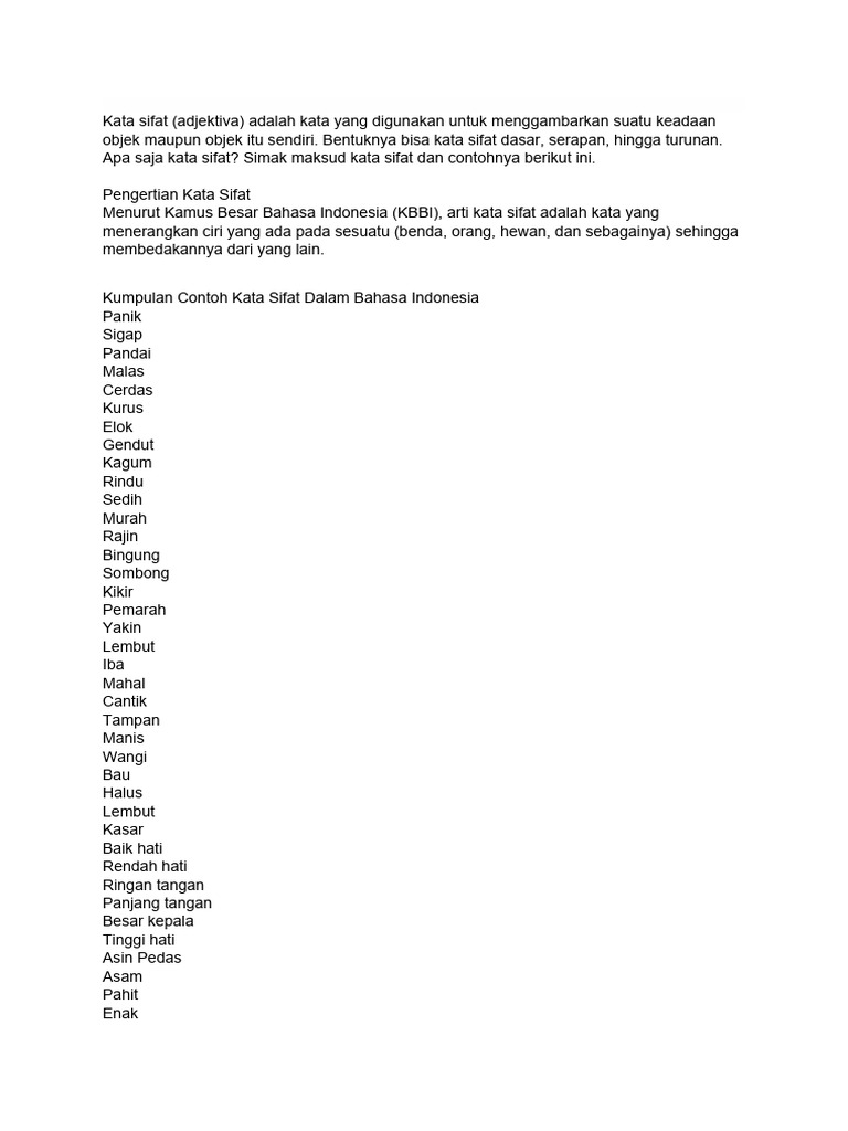 Kata Sifat Dan Kata Depan Materi | PDF