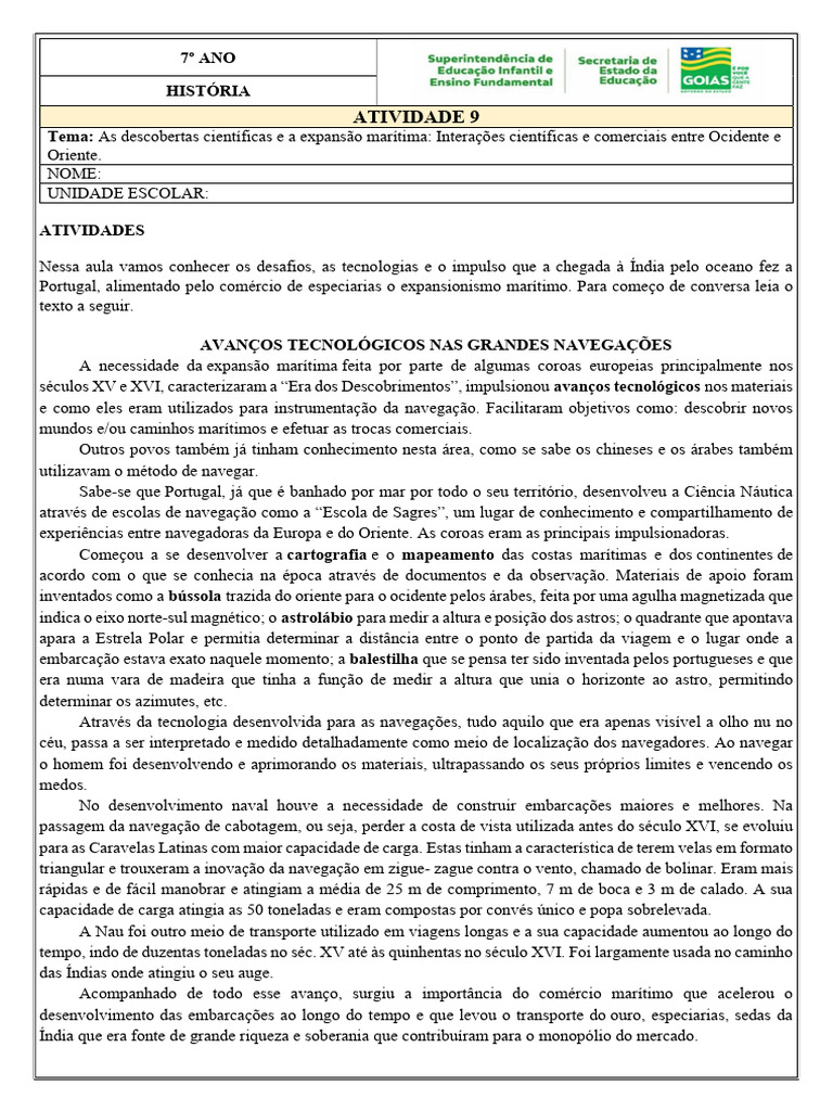 Atividade-9-7o-ano-HIS-As-descobertas-cientificas-e-a-expansao-maritima | PDF | Era dos ...