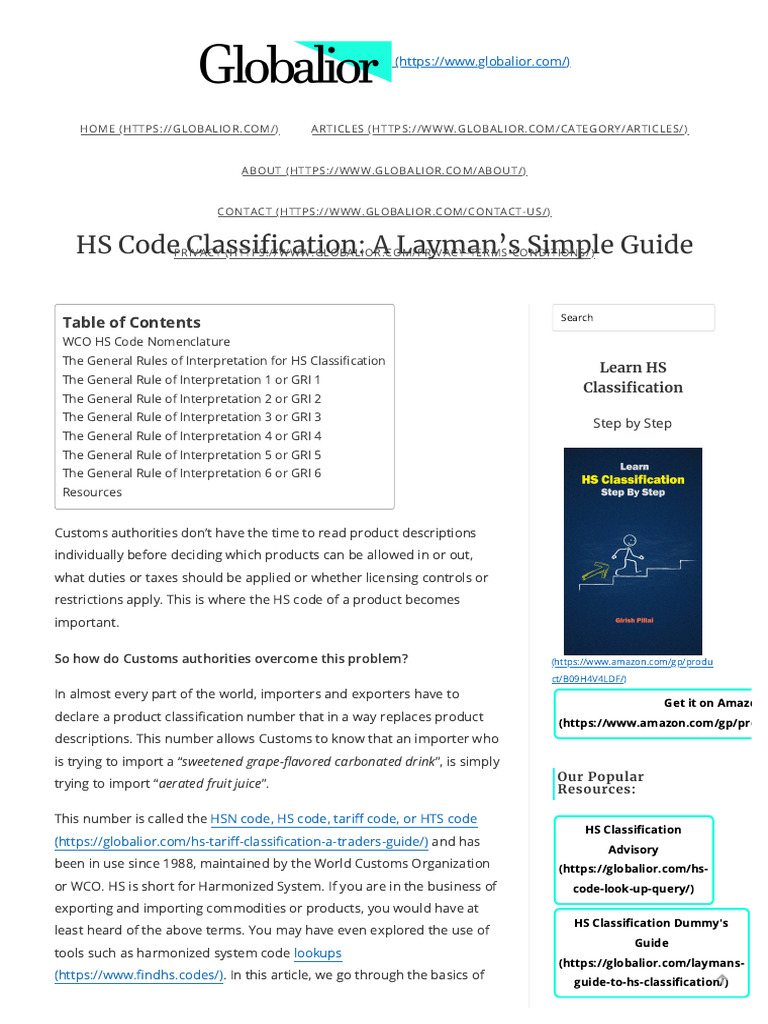 HS Code Classification - A Layman's Simple Guide - Globalior | PDF