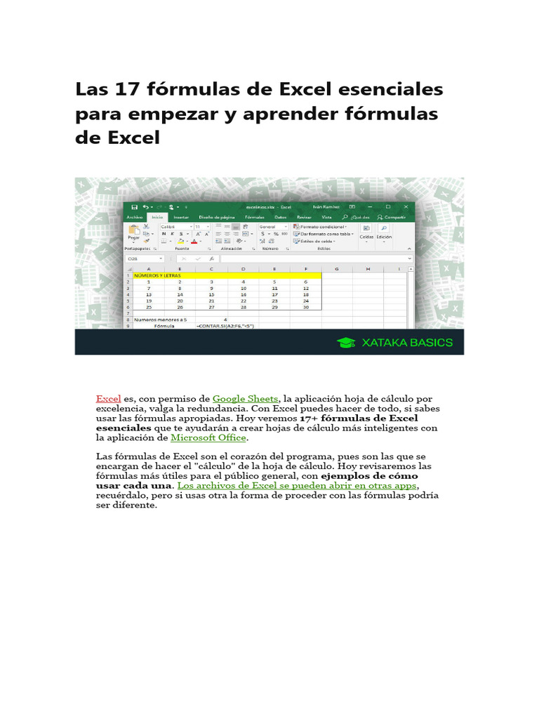 17 Fórmulas Esenciales de Excel | PDF | Hoja de cálculo | Microsoft Excel